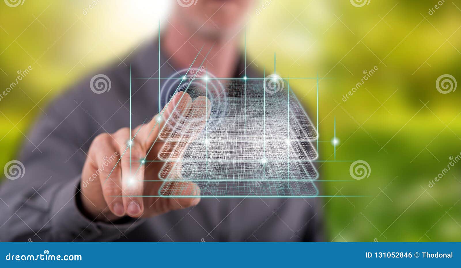 Man Touching a Blockchain Technology Concept Stock Photo - Image of ...