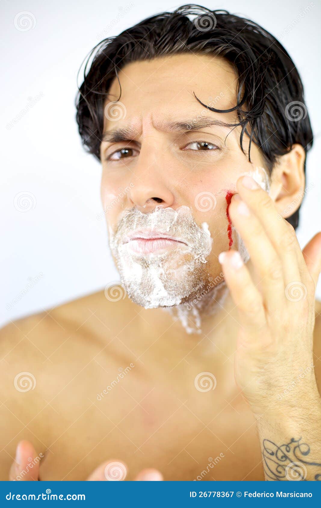 Man Touching Blood Wound after Shaving Stock Image - Image of morning ...