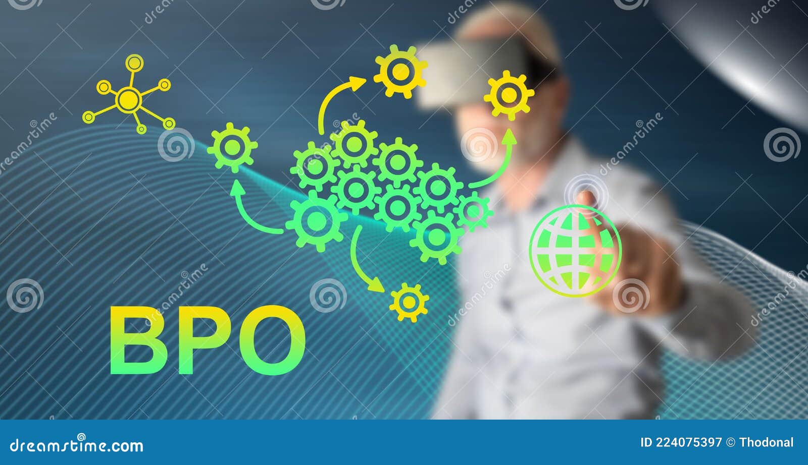 Man touching a bpo concept stock image. Image of global - 224075397