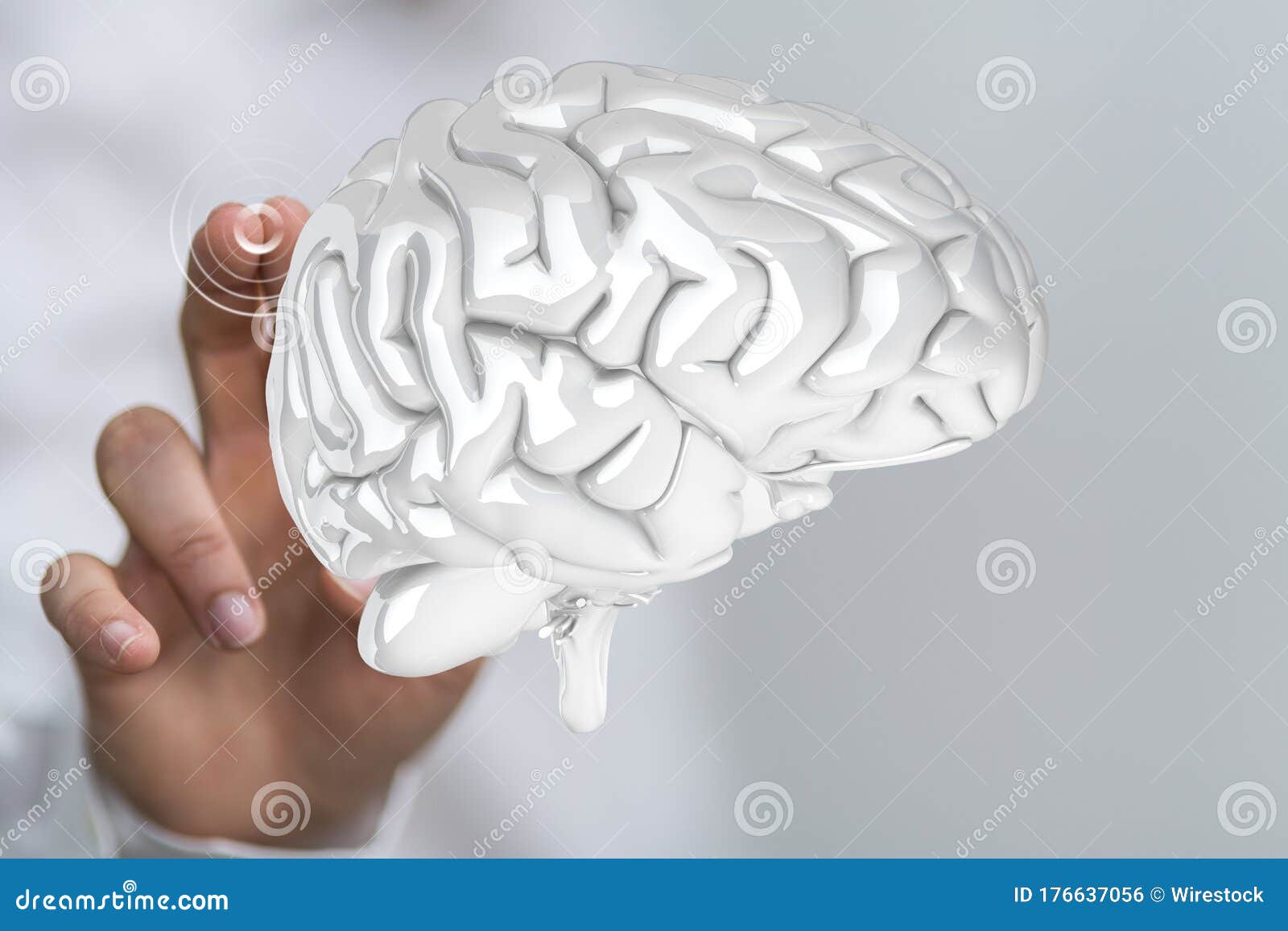 Man Touching a Brain Icon- Artificial Intelligence Stock Photo - Image ...