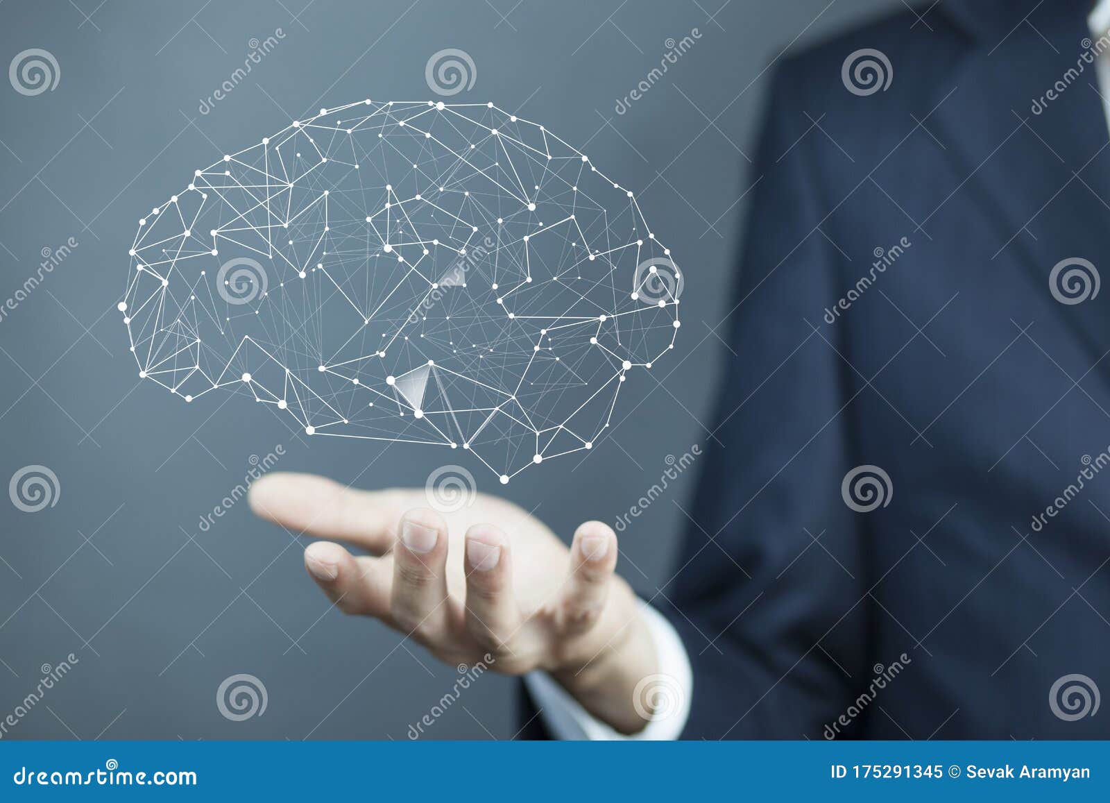 Man Touching Brain in Screen Stock Image - Image of connect, connection ...