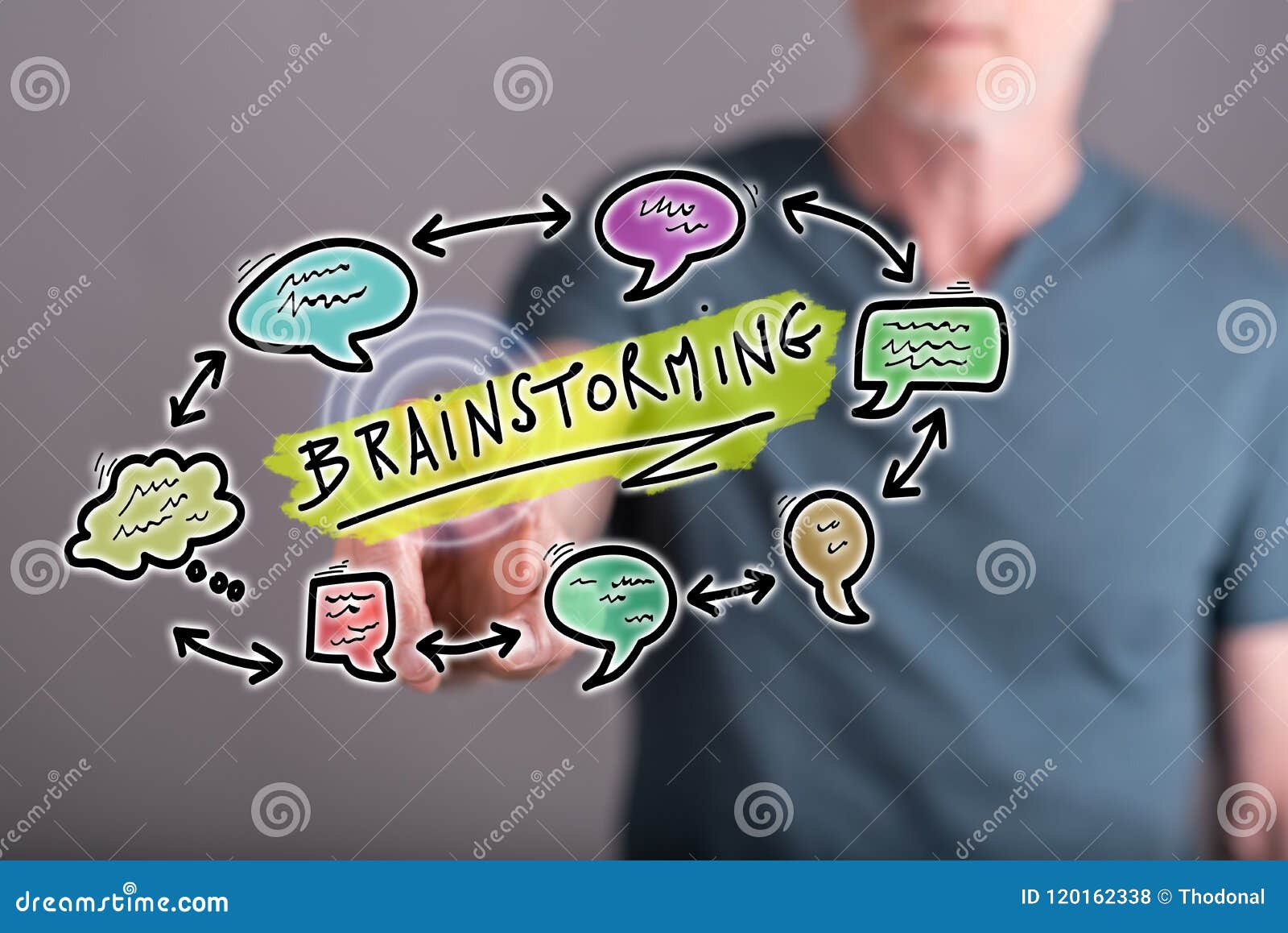 Man Touching a Brainstorming Concept Stock Photo - Image of digital ...