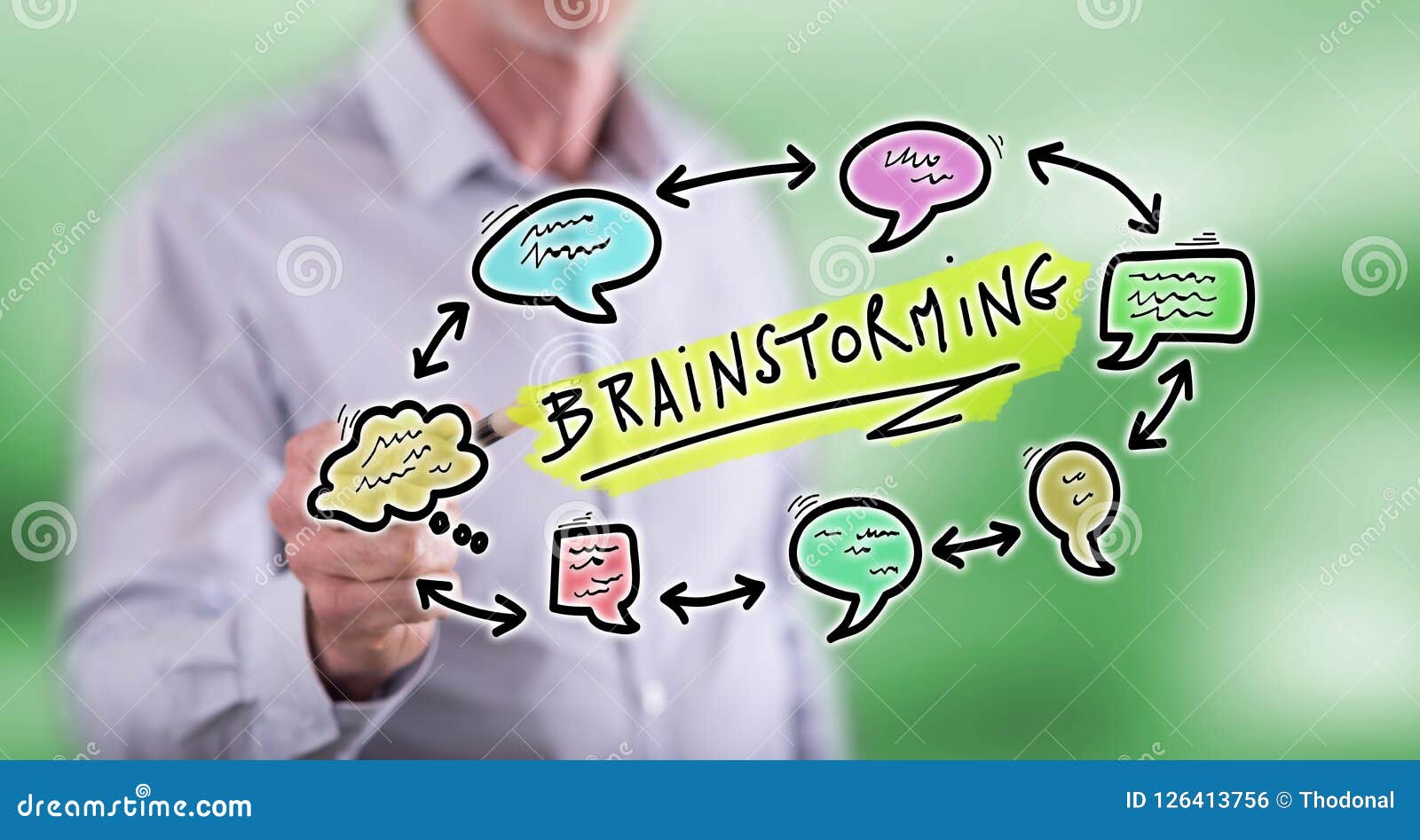 Man Touching a Brainstorming Concept Stock Photo - Image of team ...