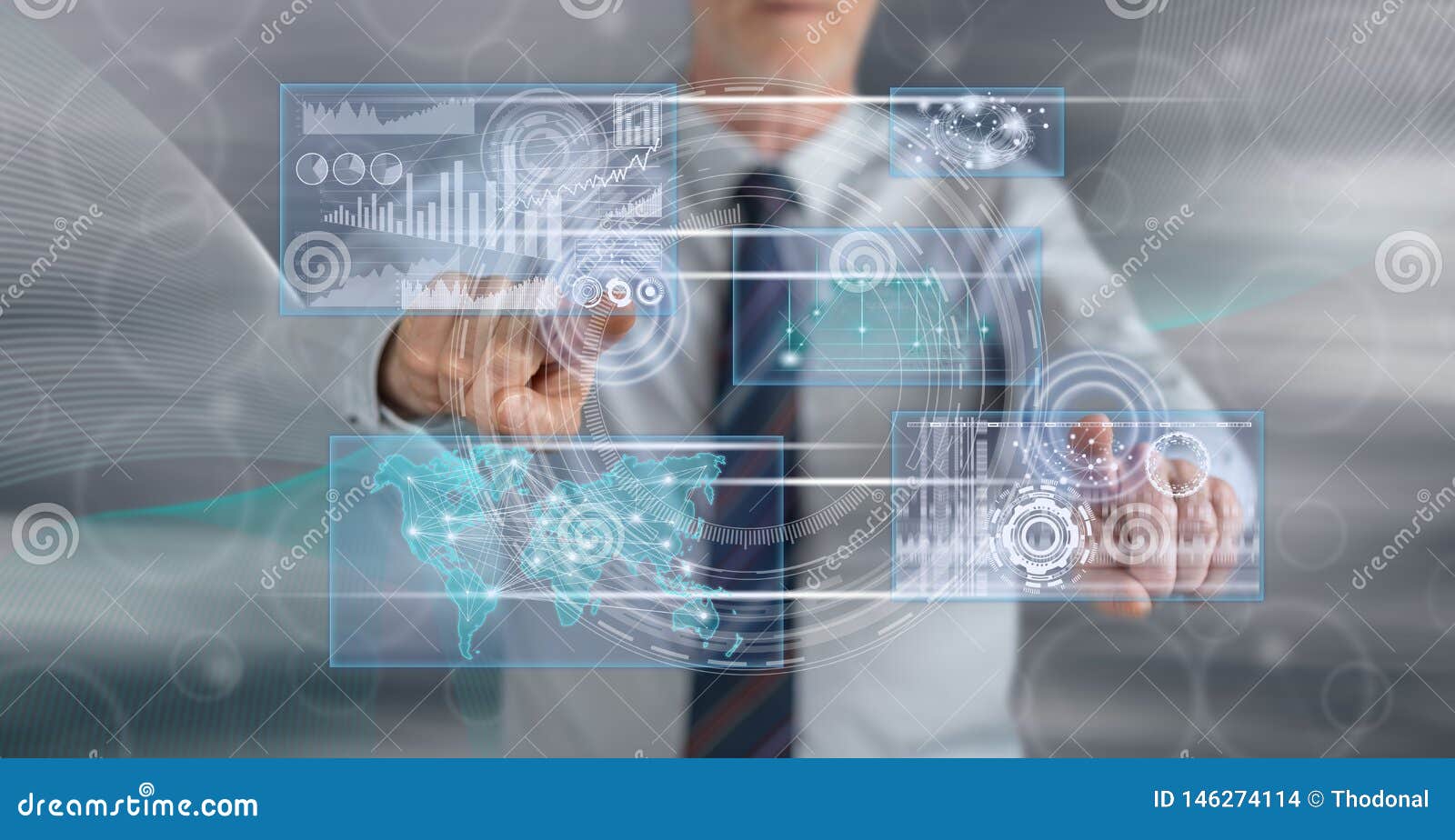 Man Touching a Business Digital Interface Concept Stock Photo - Image ...