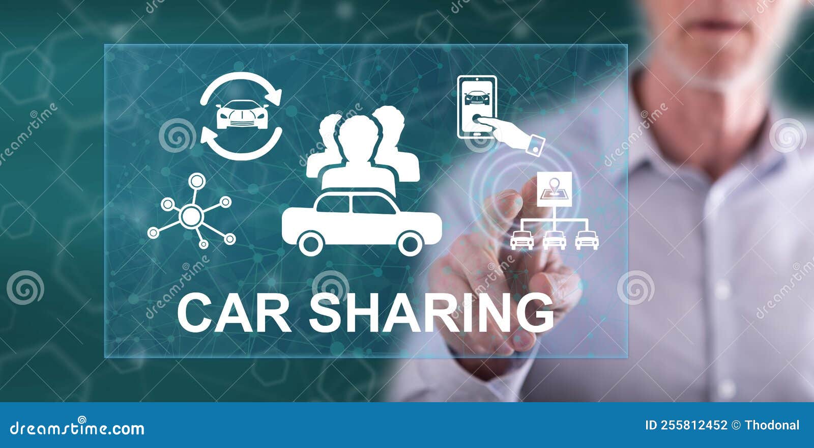 Man Touching a Car Sharing Concept Stock Photo - Image of screen ...