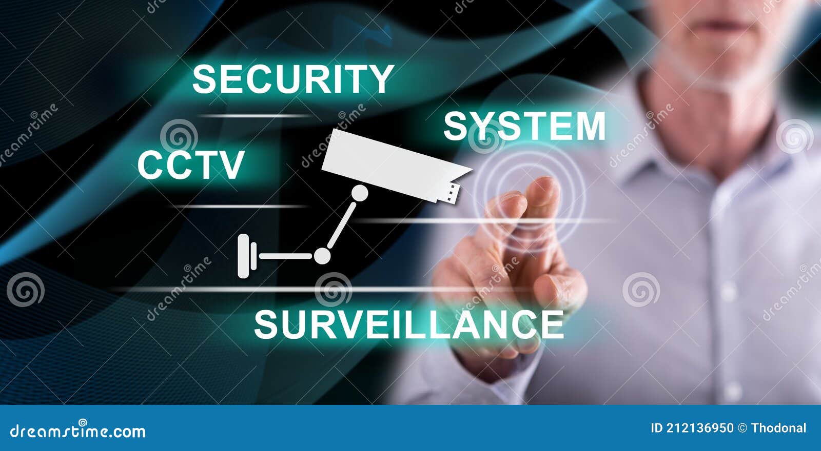 Man Touching a Cctv Concept Stock Photo - Image of person, information ...