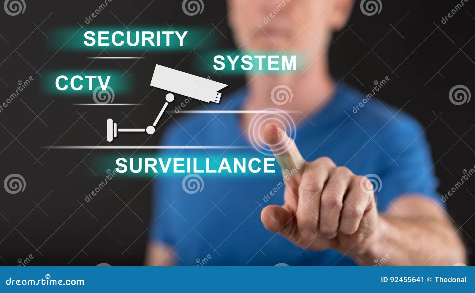 Man Touching a Cctv Concept on a Touch Screen Stock Image - Image of ...