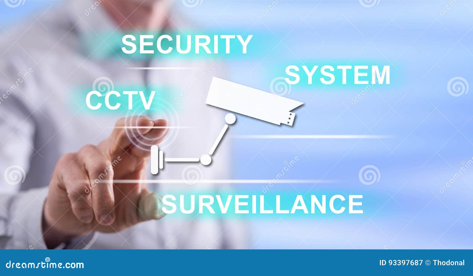 Man Touching a Cctv Concept on a Touch Screen Stock Image - Image of ...