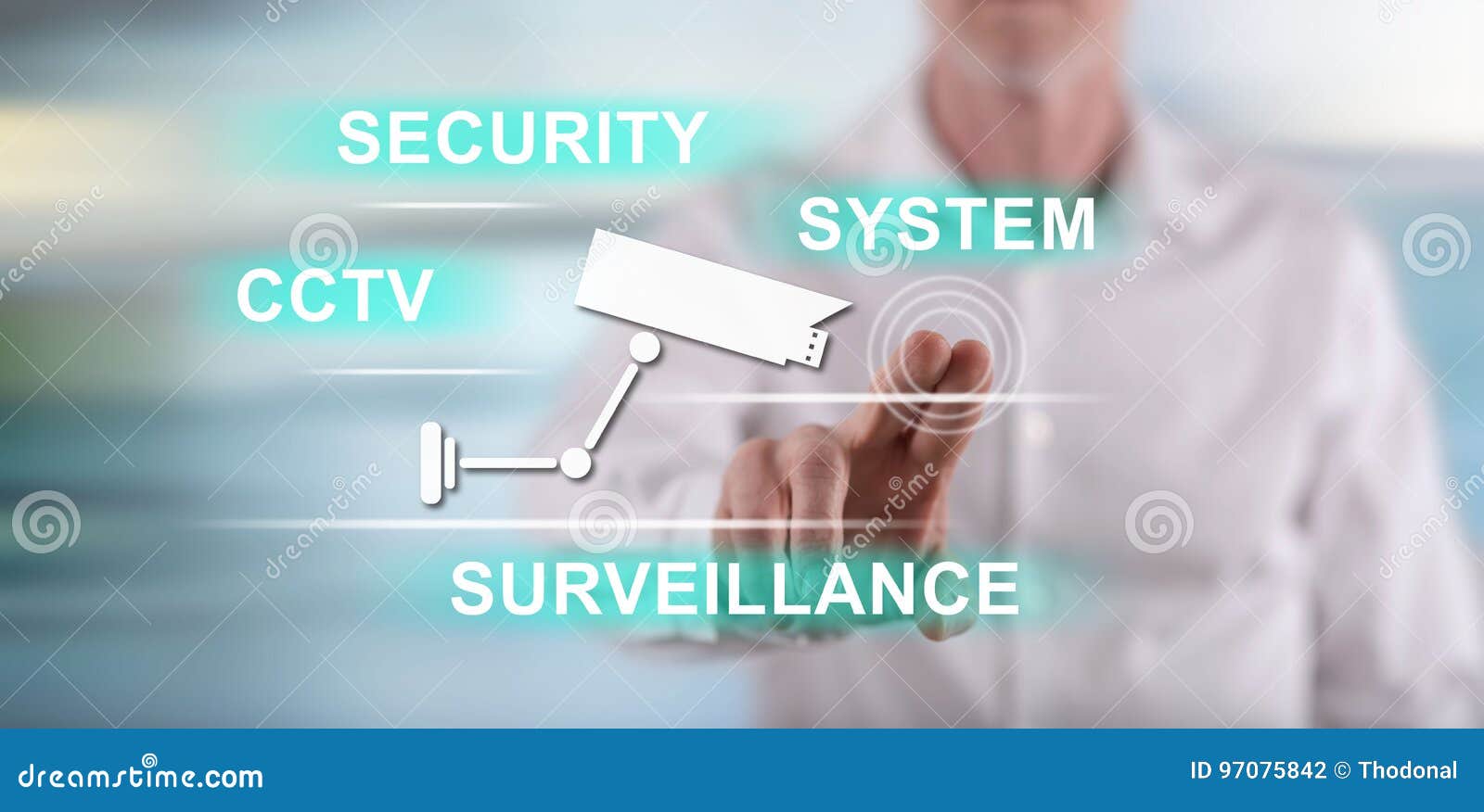 Man Touching a Cctv Concept on a Touch Screen Stock Photo - Image of ...