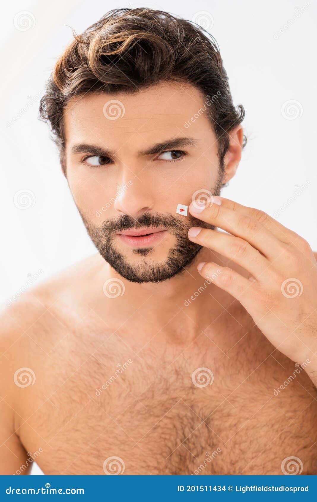 Man Touching Cheek with Wound Isolated Stock Photo - Image of grey ...