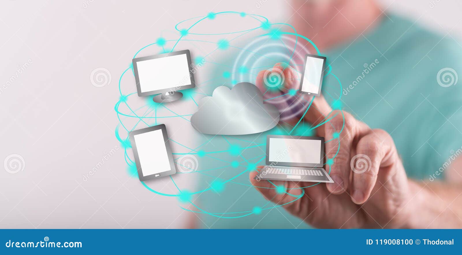 Man Touching a Cloud Computing Concept Stock Photo - Image of ...