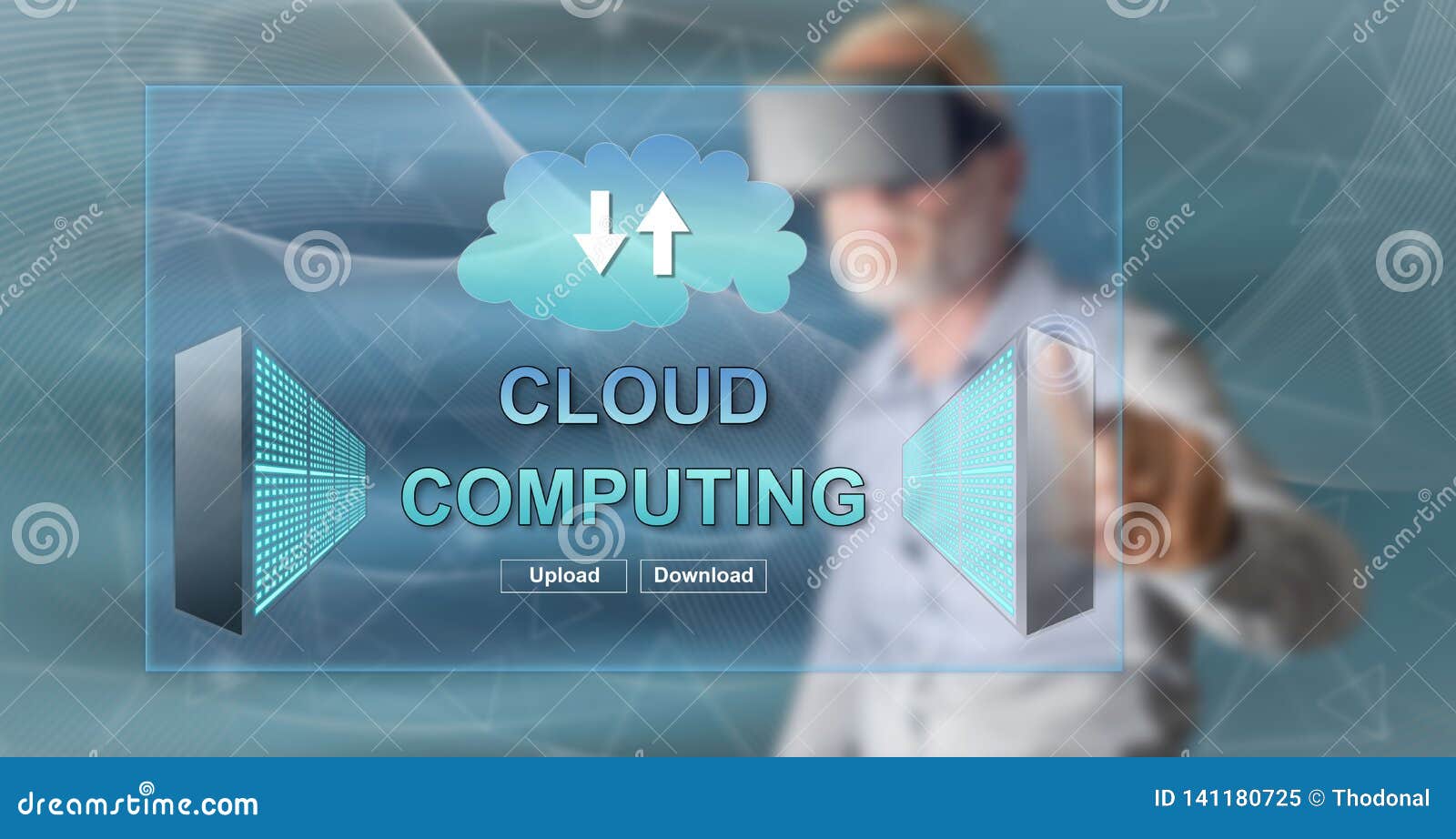 Man Touching a Cloud Computing Concept Stock Image - Image of reality ...