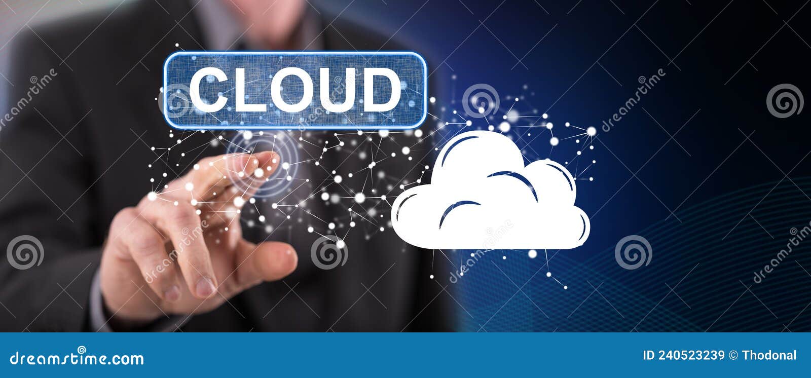 Man Touching a Cloud Concept Stock Image - Image of database, system ...