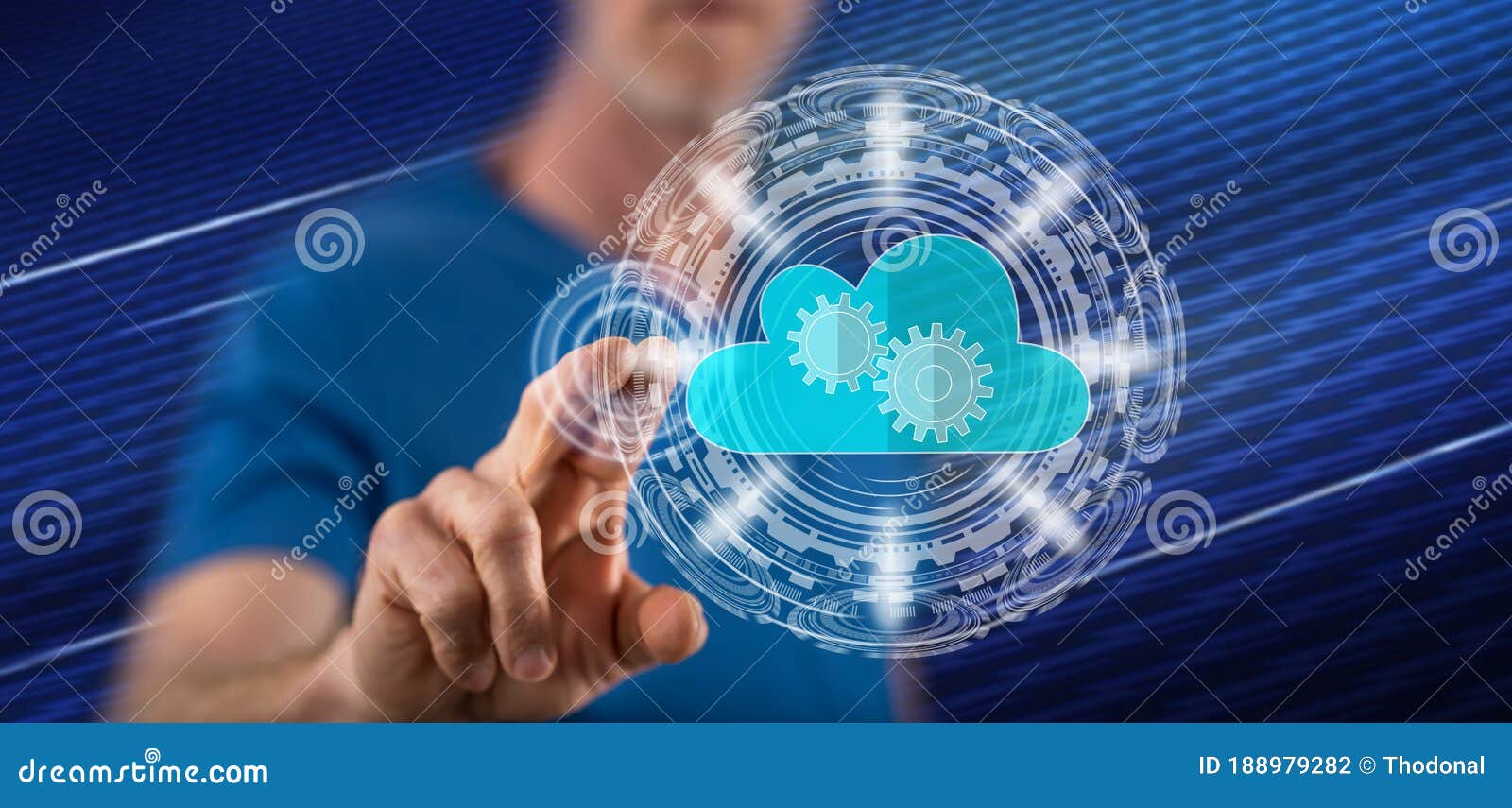 Man Touching a Cloud Technology Concept Stock Photo - Image of ...
