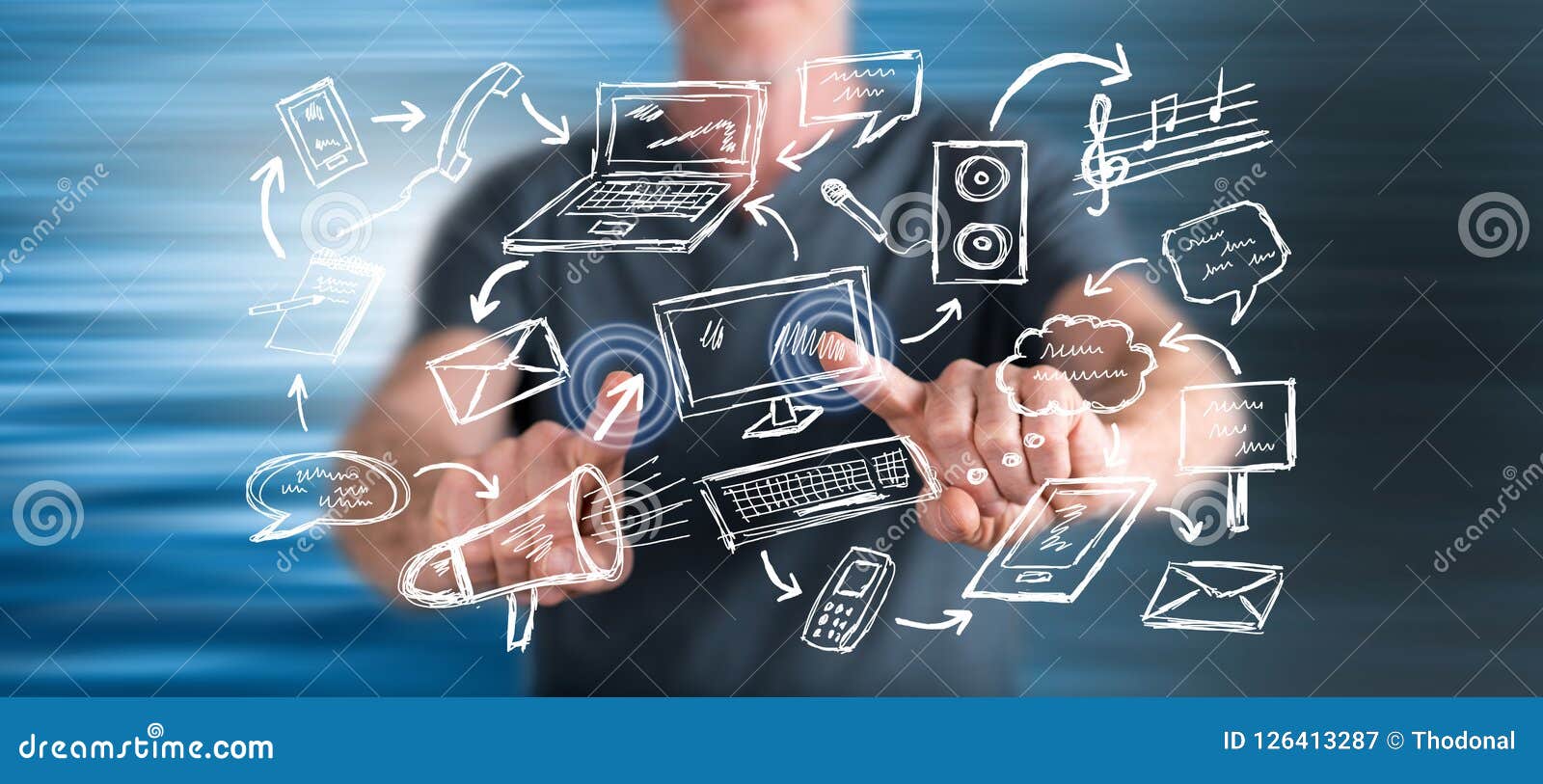 Man Touching a Communication Concept Stock Illustration - Illustration ...