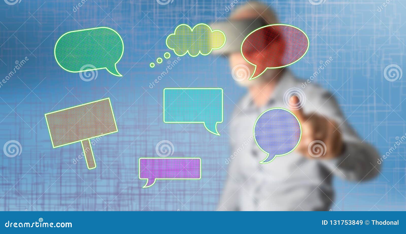 Man Touching a Communication Concept Stock Illustration - Illustration ...