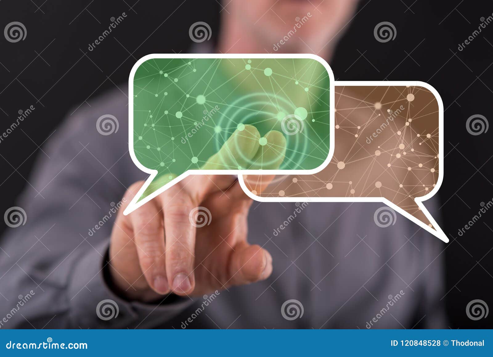 Man Touching a Communication Network Concept Stock Photo - Image of ...
