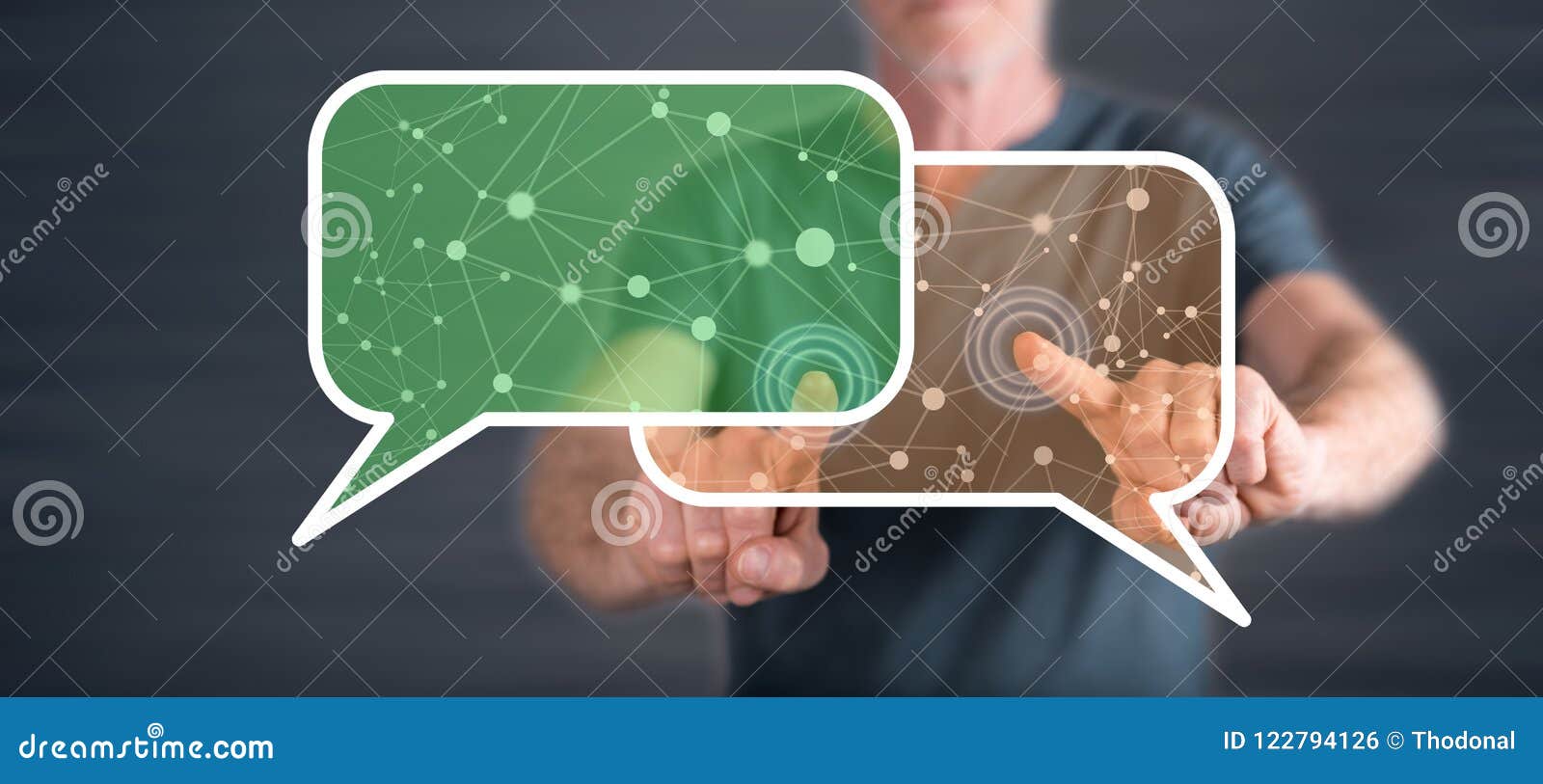 Man Touching a Communication Network Concept Stock Photo - Image of ...