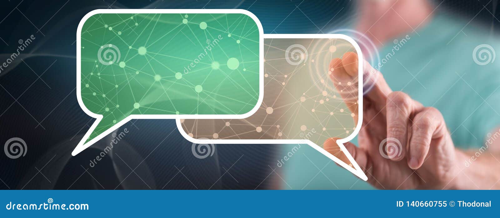 Man Touching a Communication Network Concept Stock Image - Image of ...