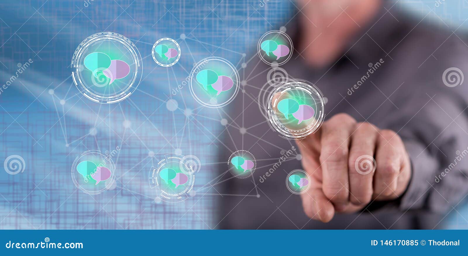 Man Touching a Communication Network Concept Stock Image - Image of ...