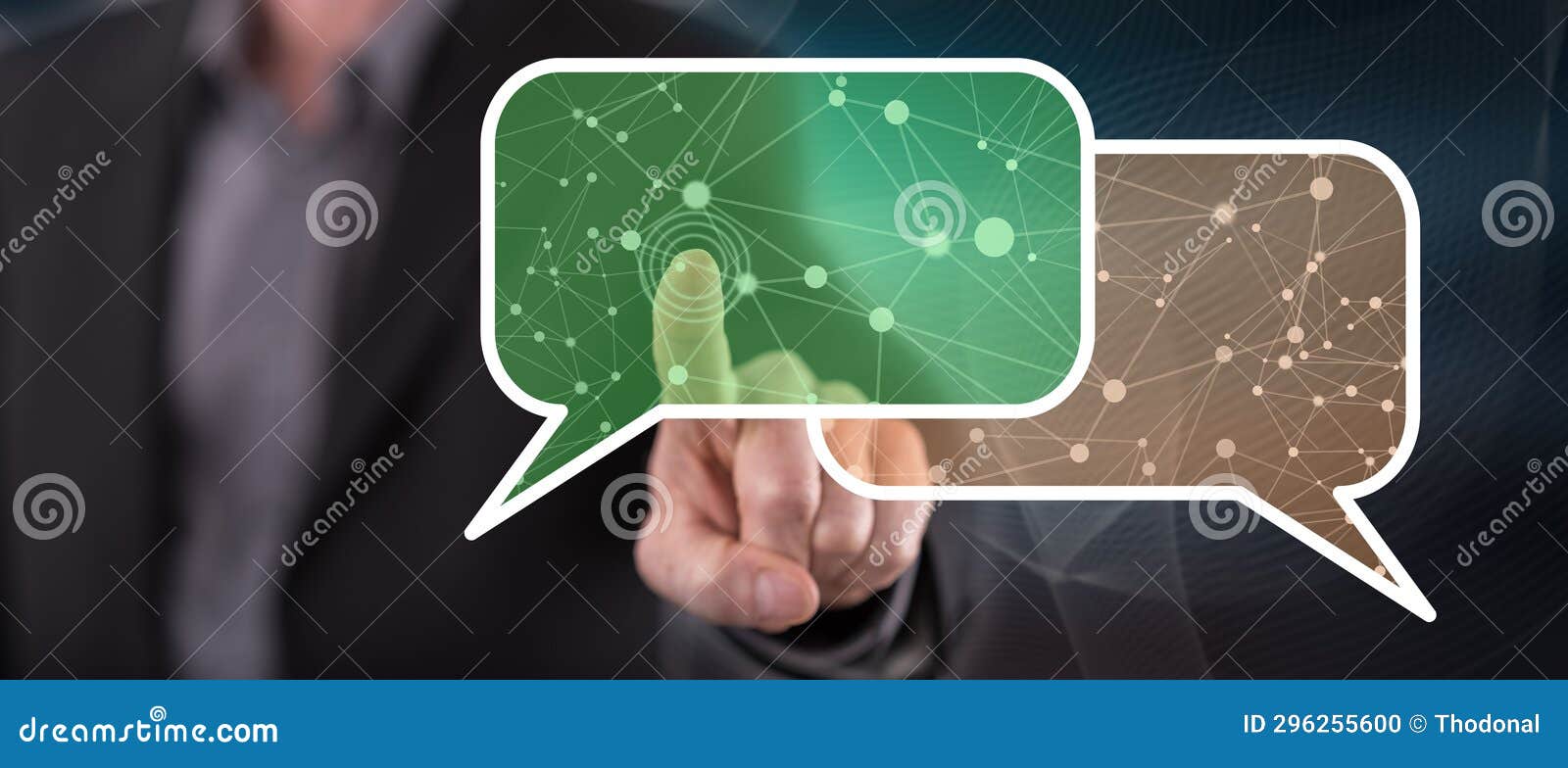 Man Touching a Communication Network Concept Stock Photo - Image of ...