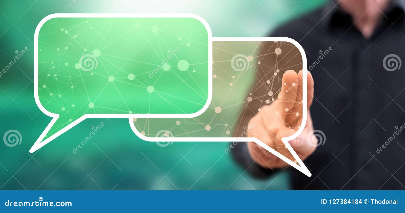 Man Touching a Communication Network Concept Stock Illustration ...