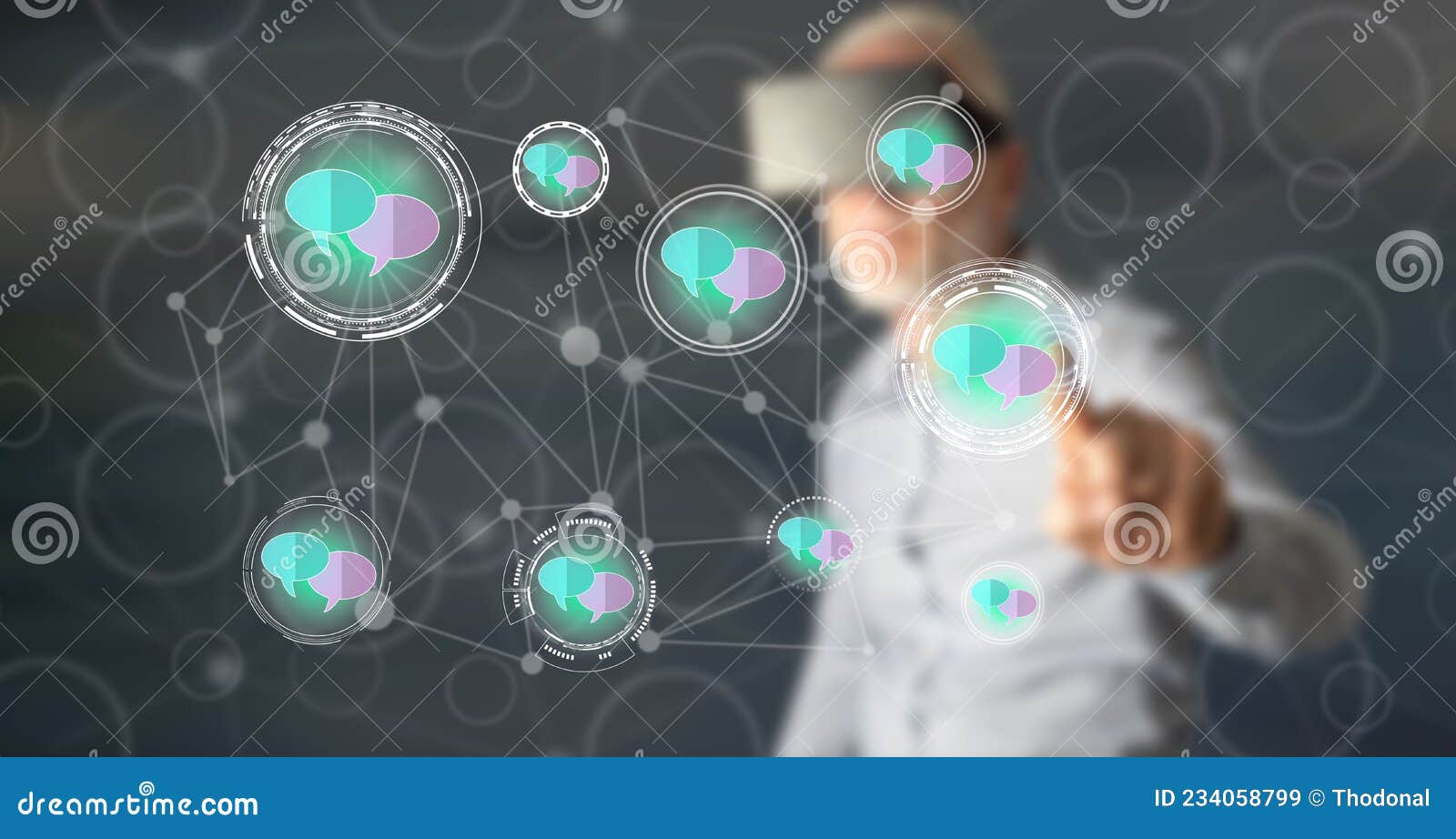 Man Touching a Communication Network Concept Stock Image - Image of ...