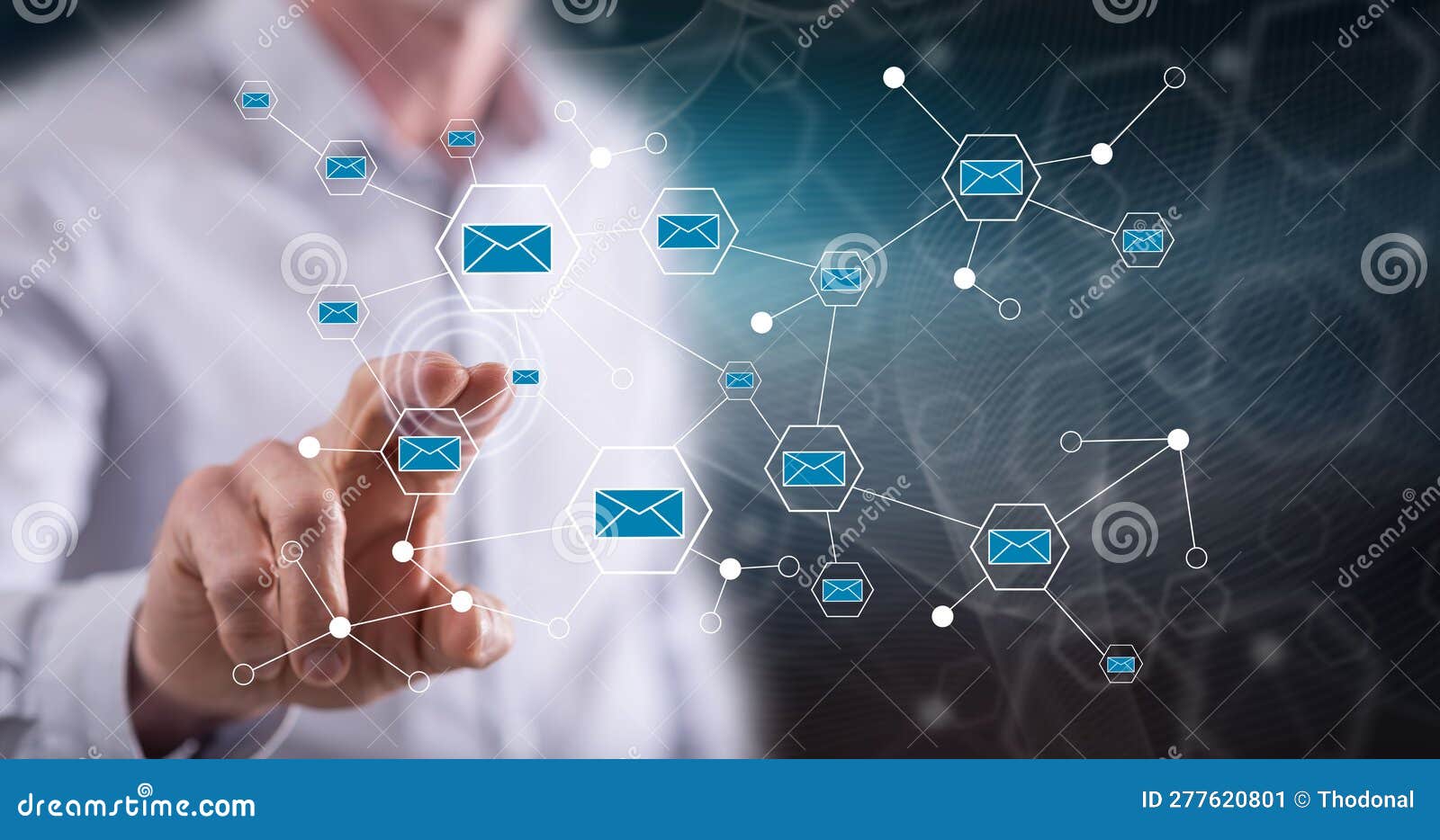 Man Touching a Communication Network Stock Image - Image of message ...