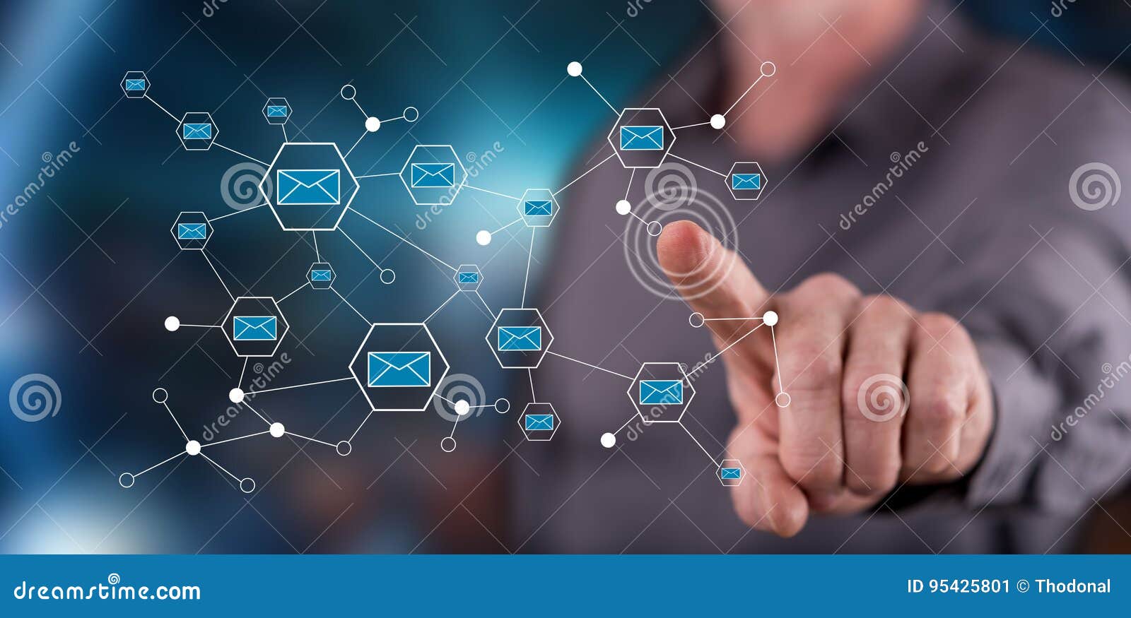 Man Touching a Communication Network on a Touch Screen Stock Image ...