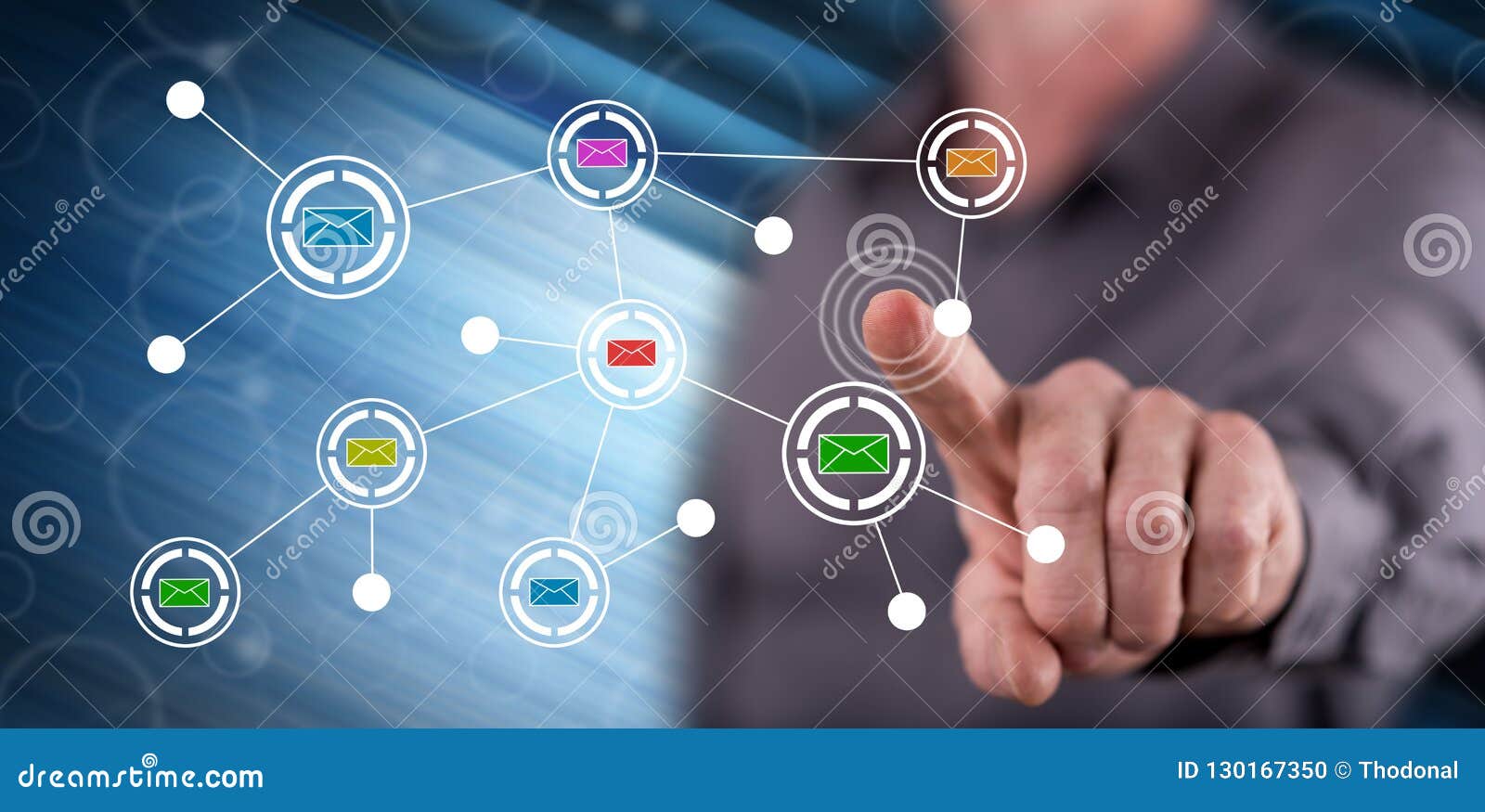 Man Touching a Communication Network Stock Photo - Image of networking ...