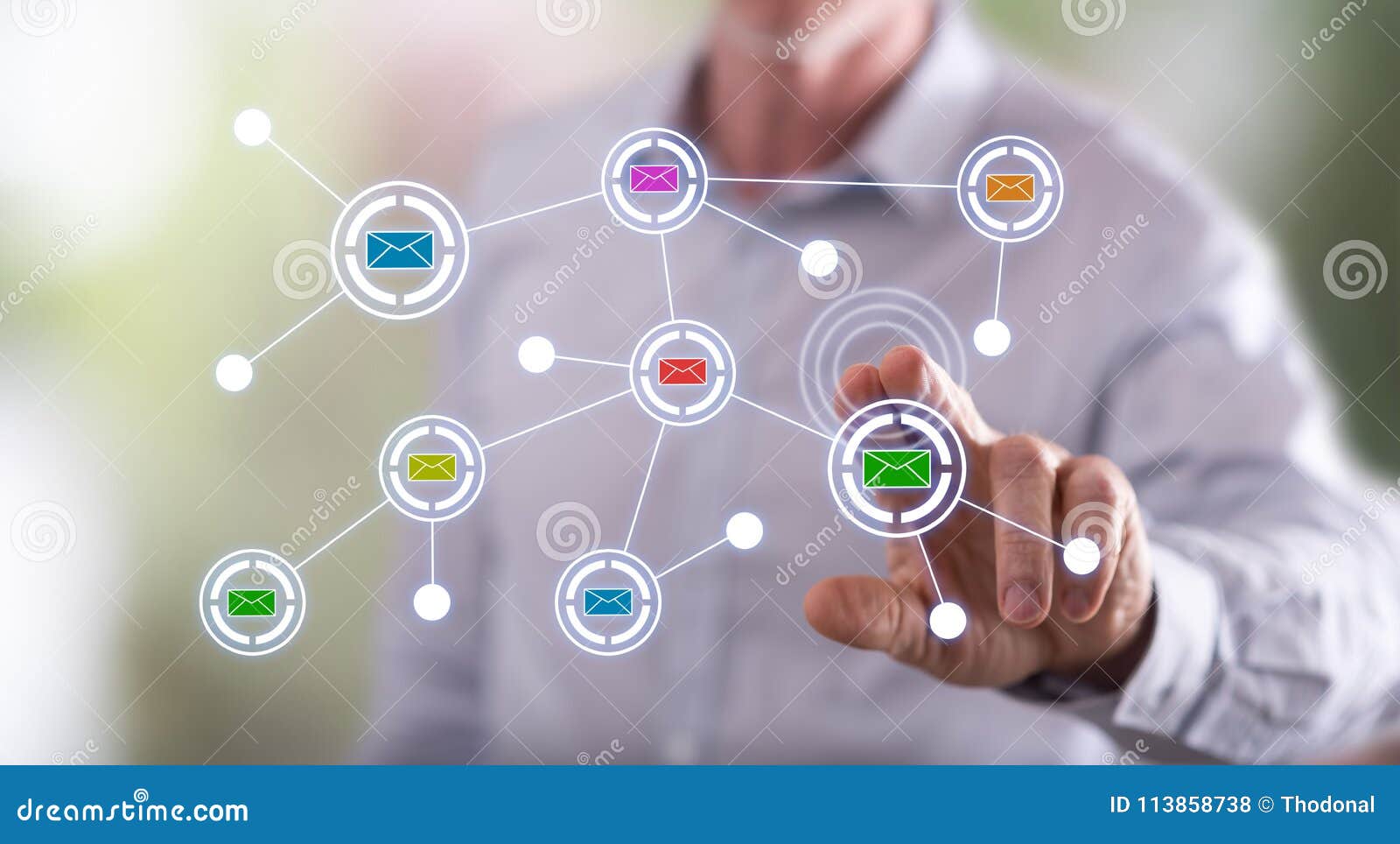 Man Touching a Communication Network on a Touch Screen Stock Photo ...
