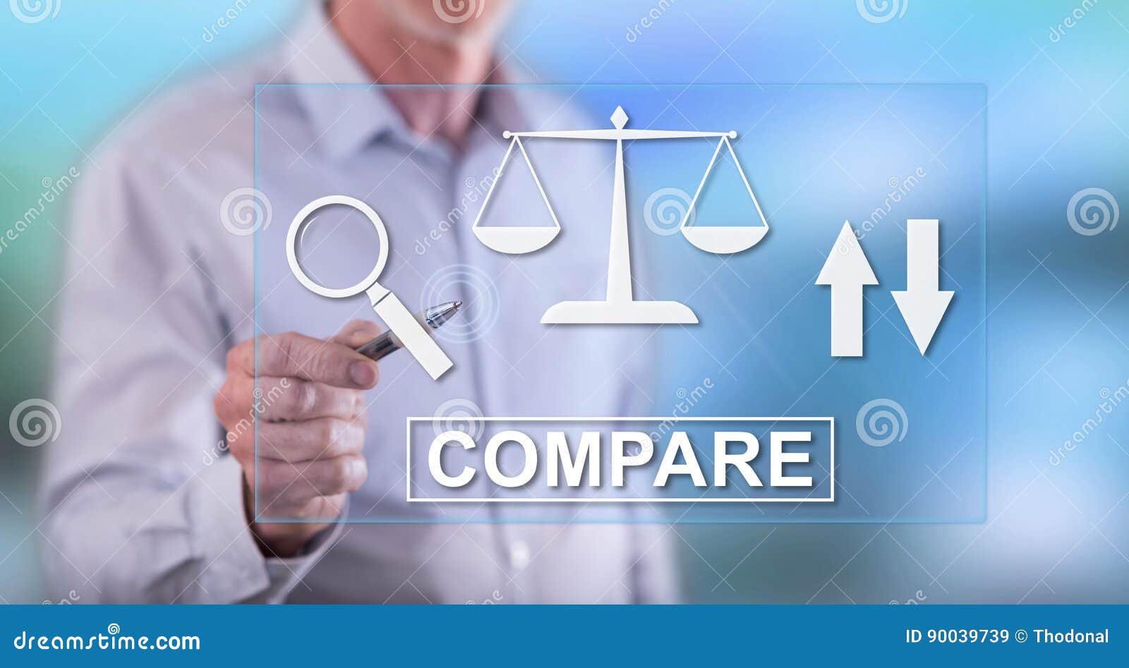 Man Touching a Compare Concept on a Touch Screen Stock Image - Image of ...