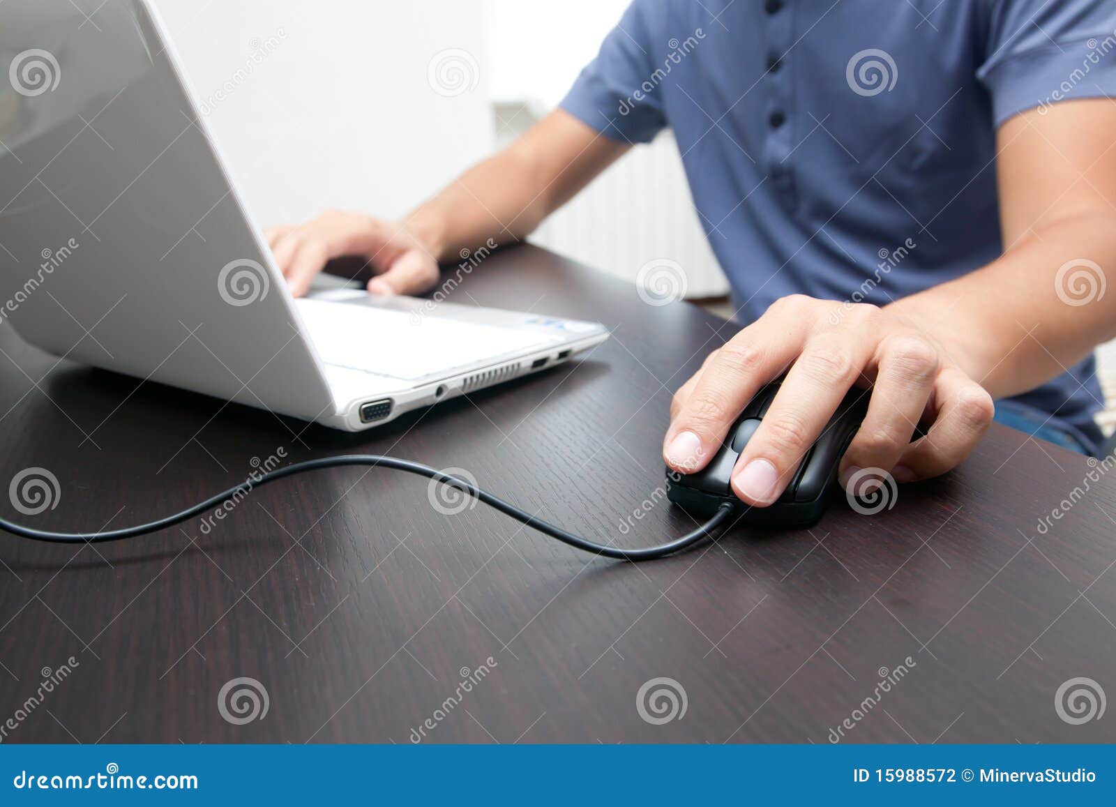 Man Touching Computer Mouse and Typing on a Pc Stock Photo - Image of ...