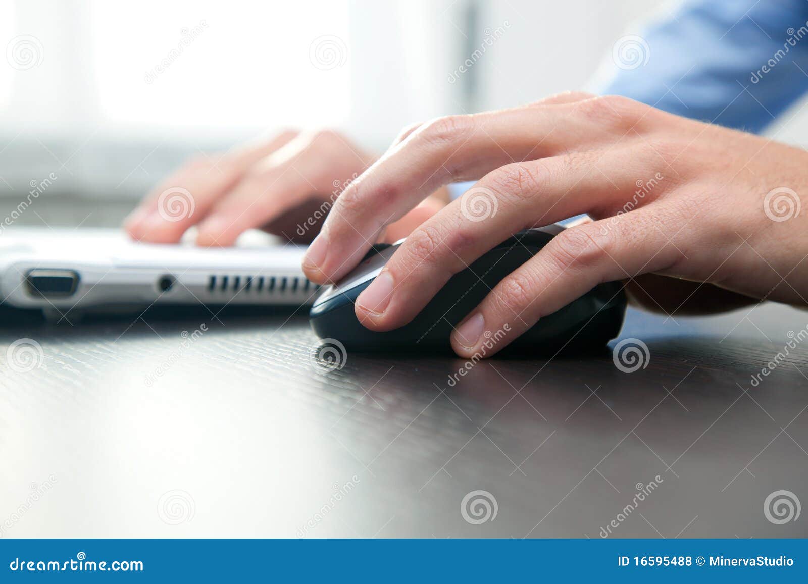Man Touching Computer Mouse and Typing on a Pc Stock Photo - Image of ...