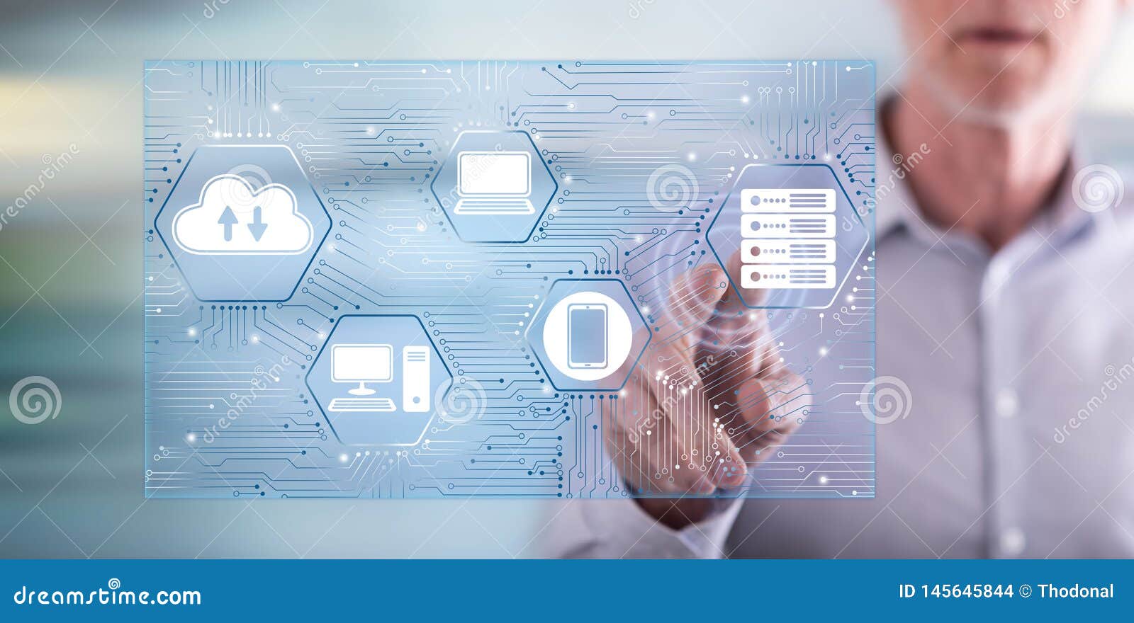 Man Touching a Computer Network Concept Stock Photo - Image of internet ...