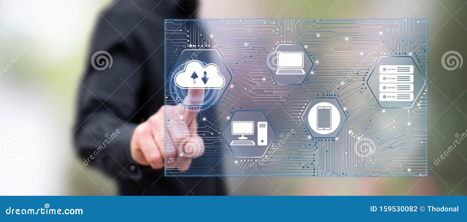 Man Touching a Computer Network Concept Stock Photo - Image of business ...