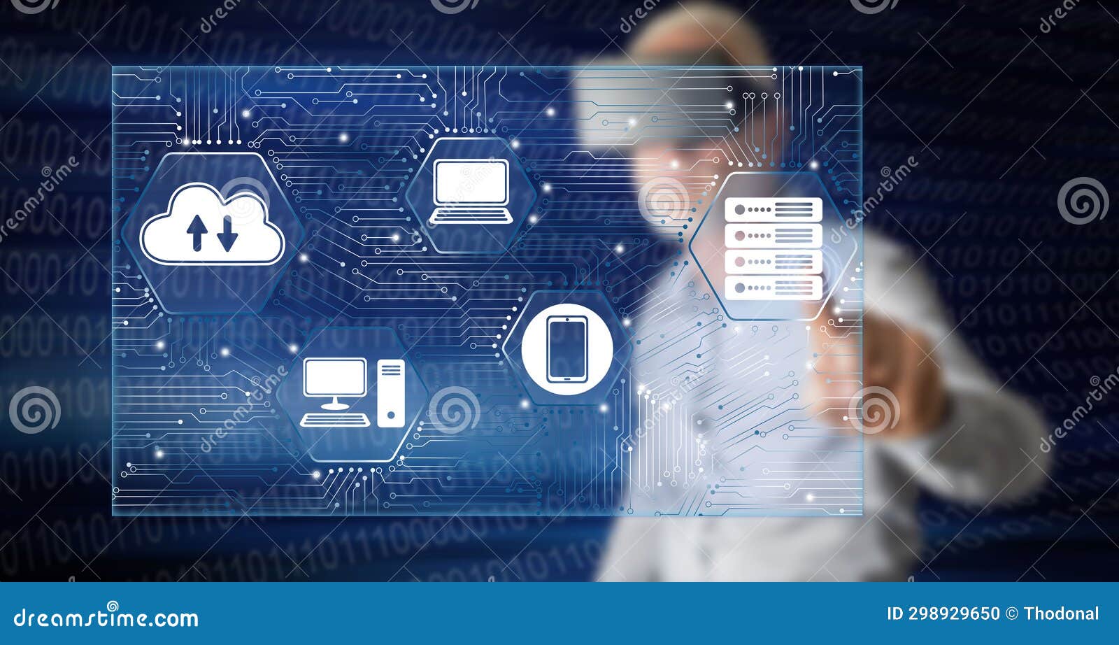 Man Touching a Computer Network Concept Stock Photo - Image of ...