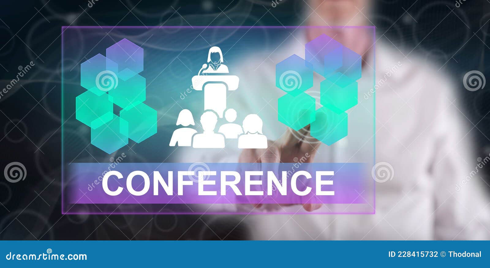 Man Touching a Conference Concept Stock Photo - Image of participants ...