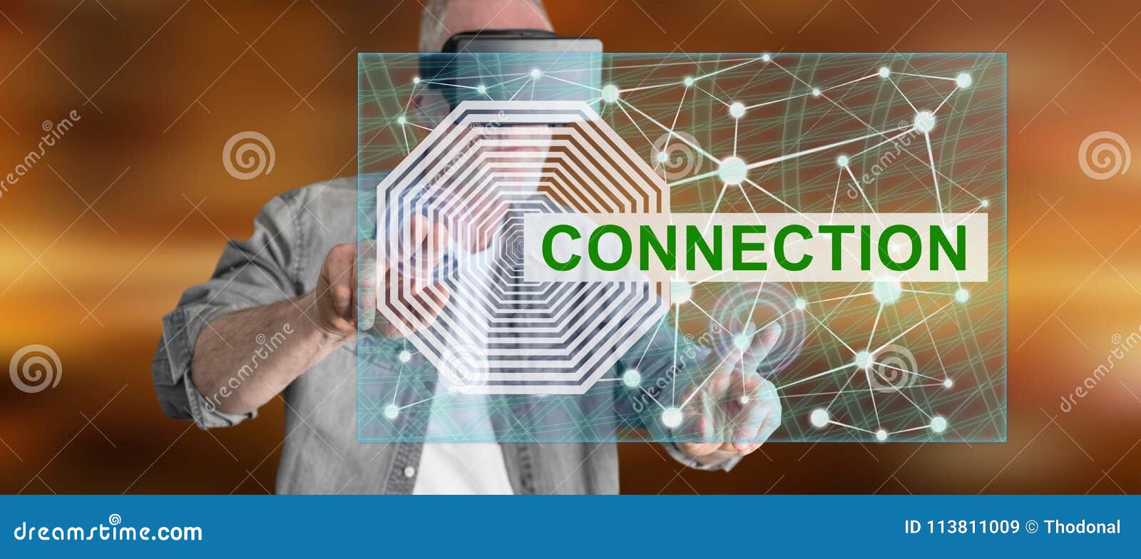 Man Touching a Connection Concept Stock Image - Image of touch, data ...
