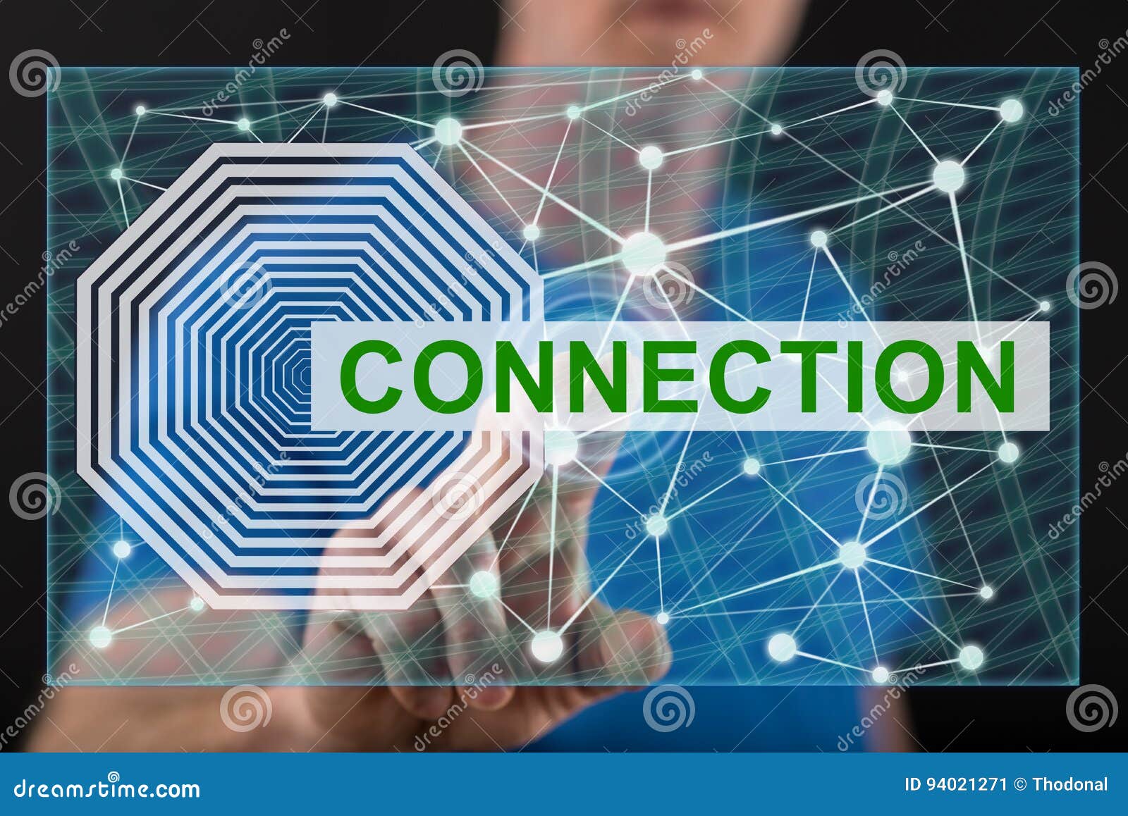 Man Touching a Connection Concept on a Touch Screen Stock Image - Image ...