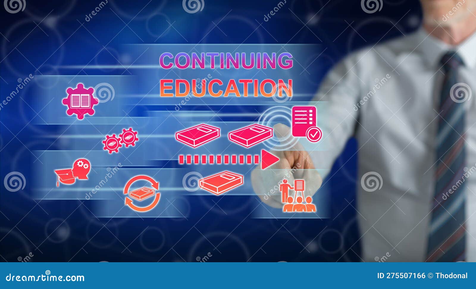 Man Touching a Continuing Education Concept Stock Photo - Image of ...