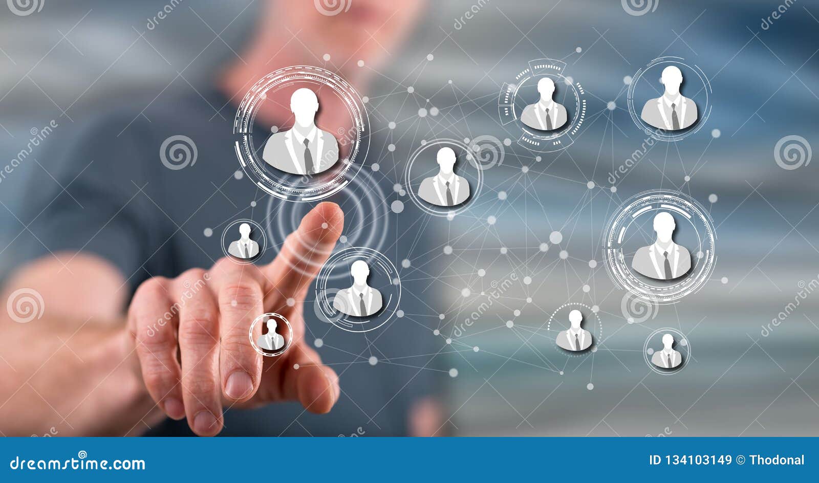 Man Touching a Cooperation Concept Stock Image - Image of network ...