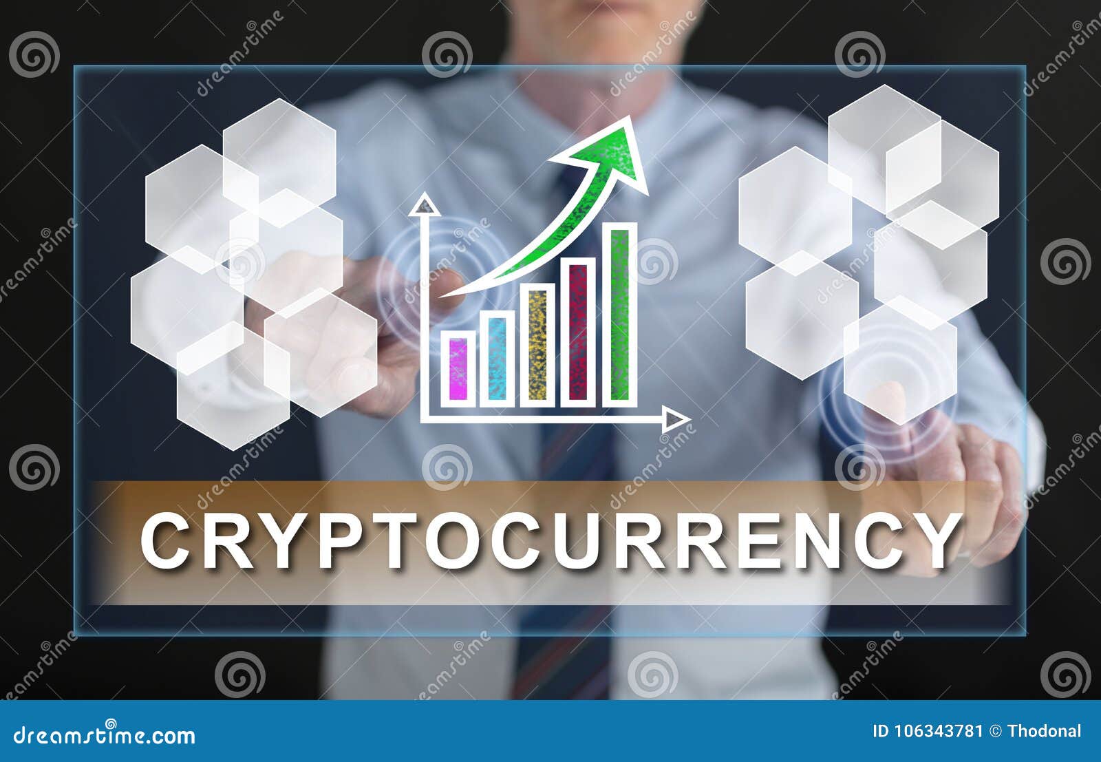 Man Touching a Cryptocurrency Success Concept on a Touch Screen Stock ...
