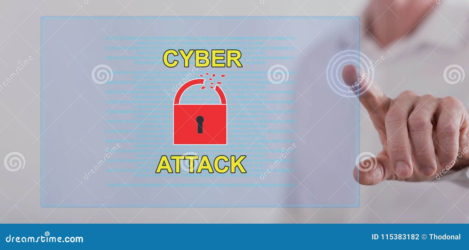 Man Touching a Cyber Attack Concept Stock Photo - Image of lock ...