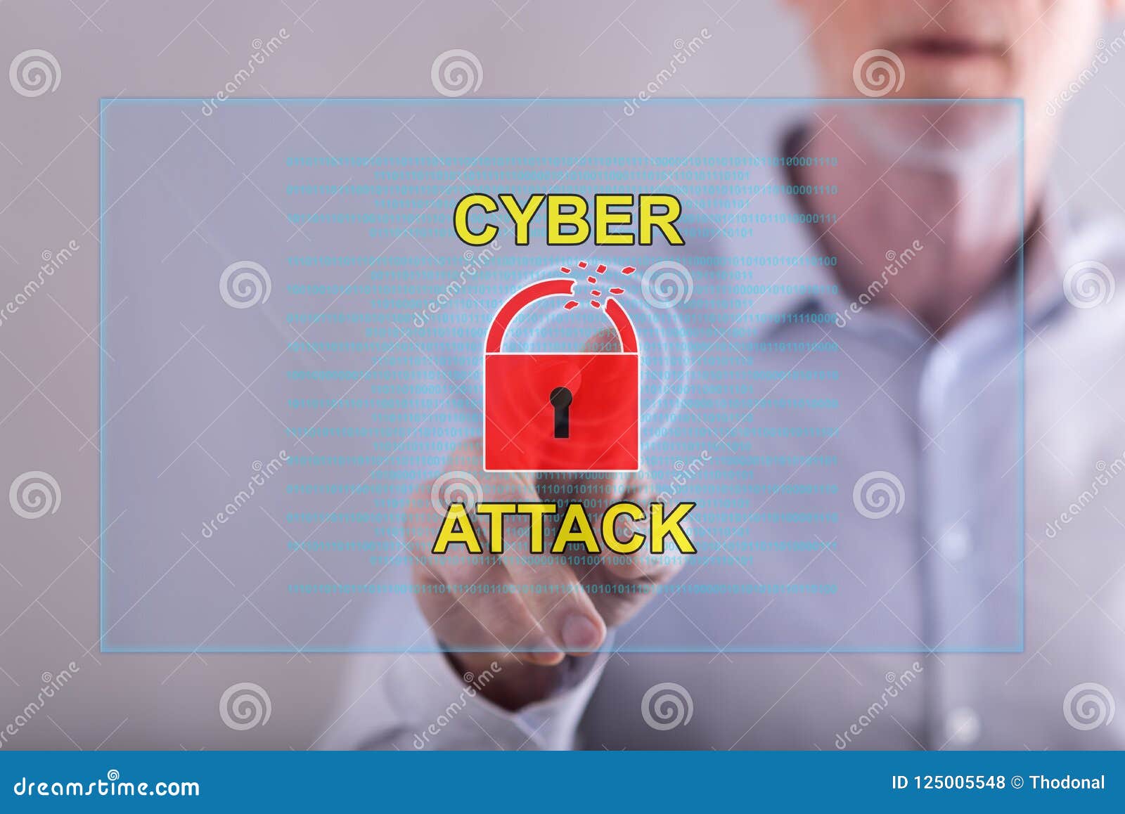 Man Touching a Cyber Attack Concept Stock Photo - Image of crime ...