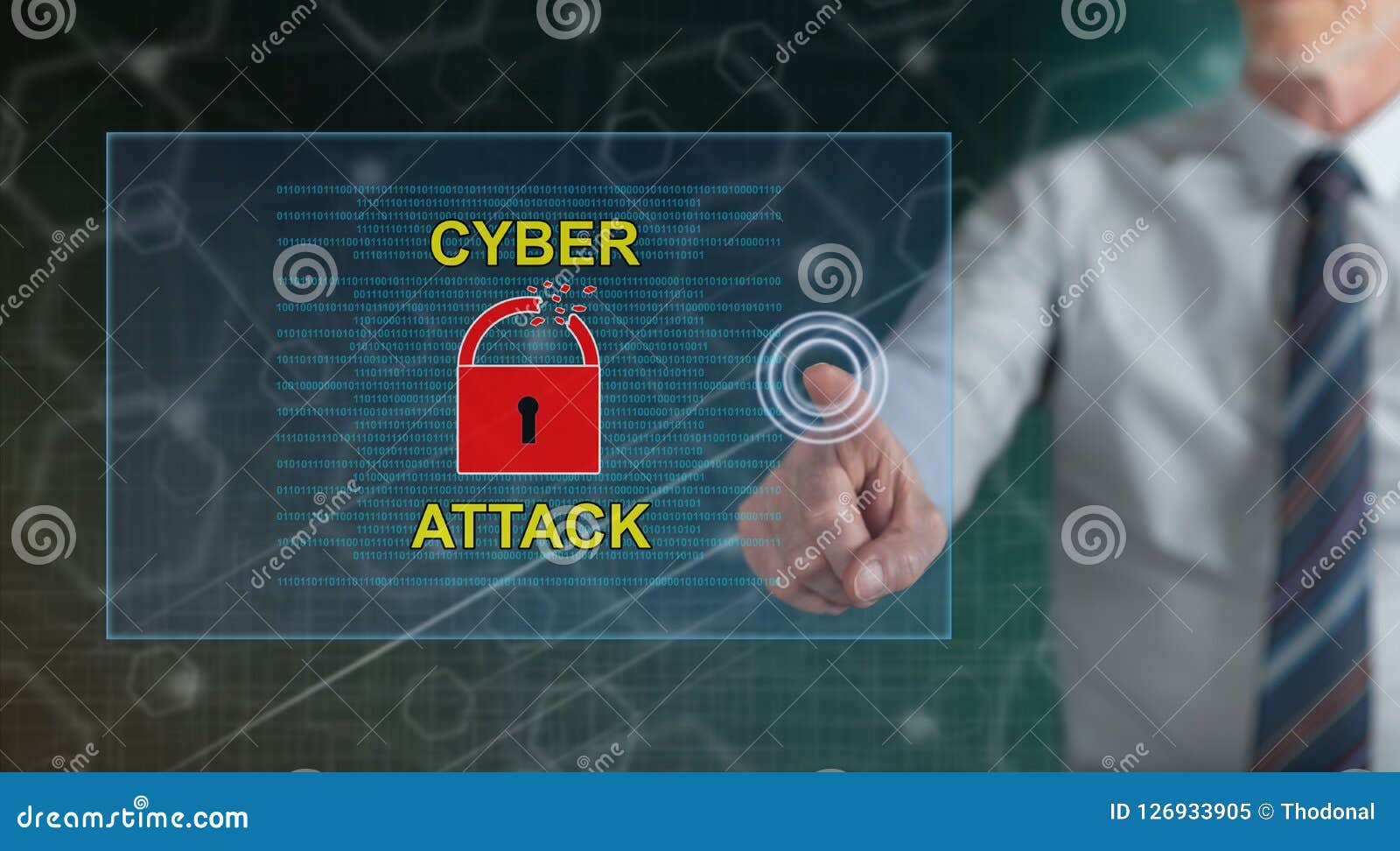 Man Touching a Cyber Attack Concept Stock Image - Image of finger, safe ...