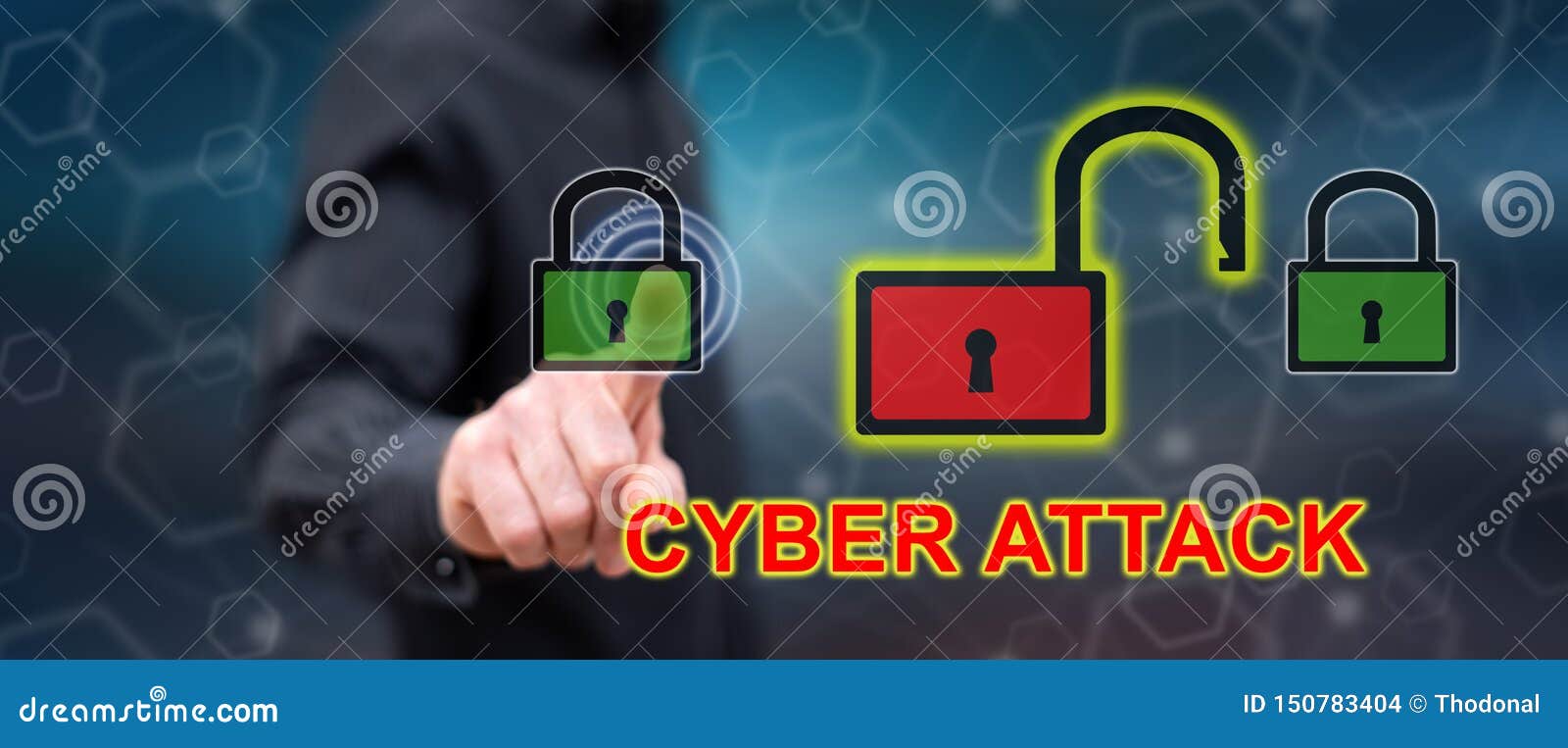 Man Touching a Cyber Attack Concept Stock Photo - Image of attack ...