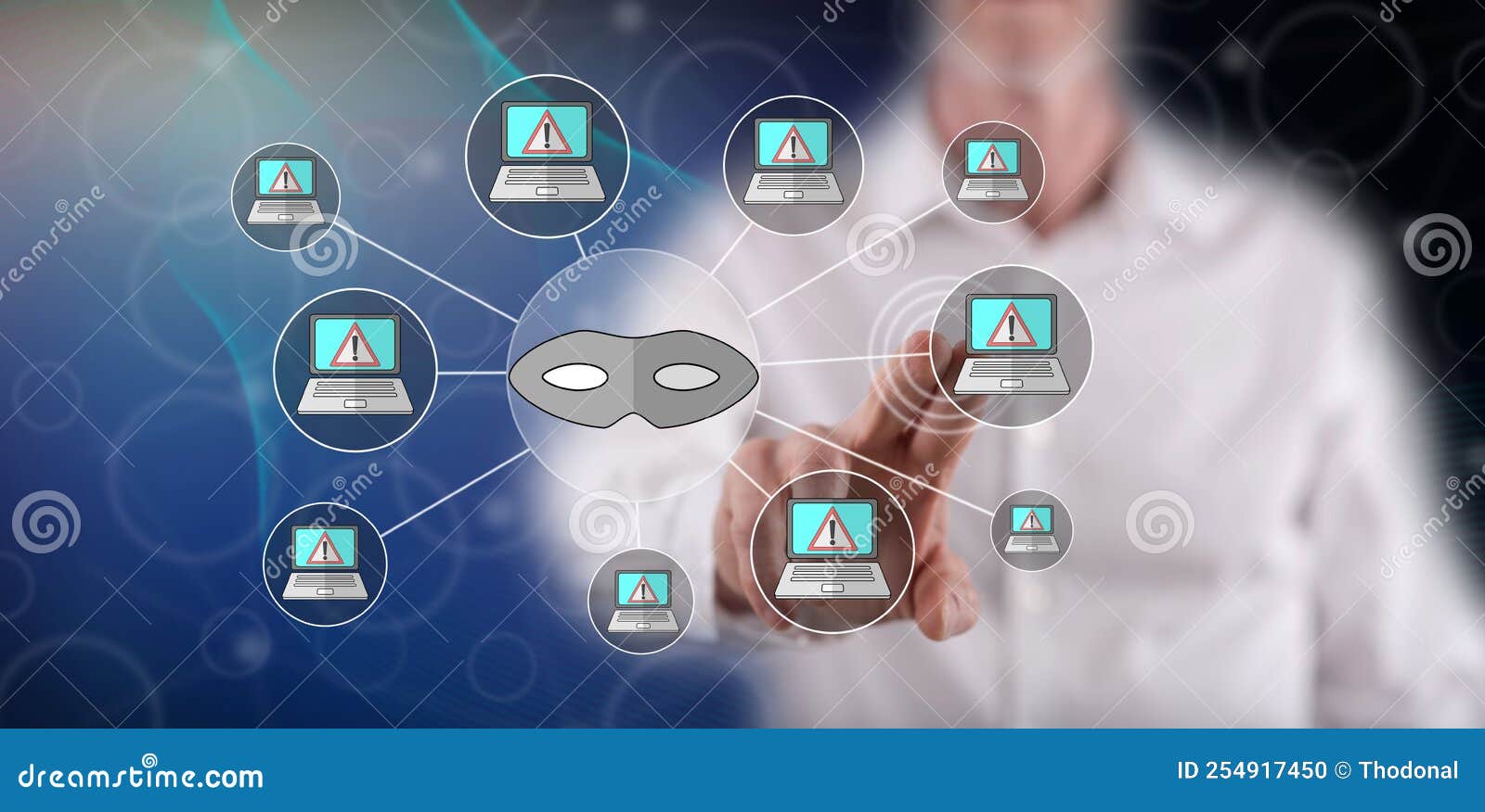 Man Touching a Cyber Attack Concept Stock Photo - Image of touch ...