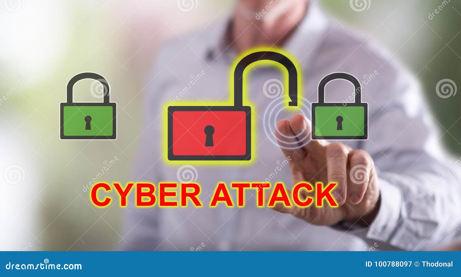 Man Touching a Cyber Attack Concept on a Touch Screen Stock Image ...