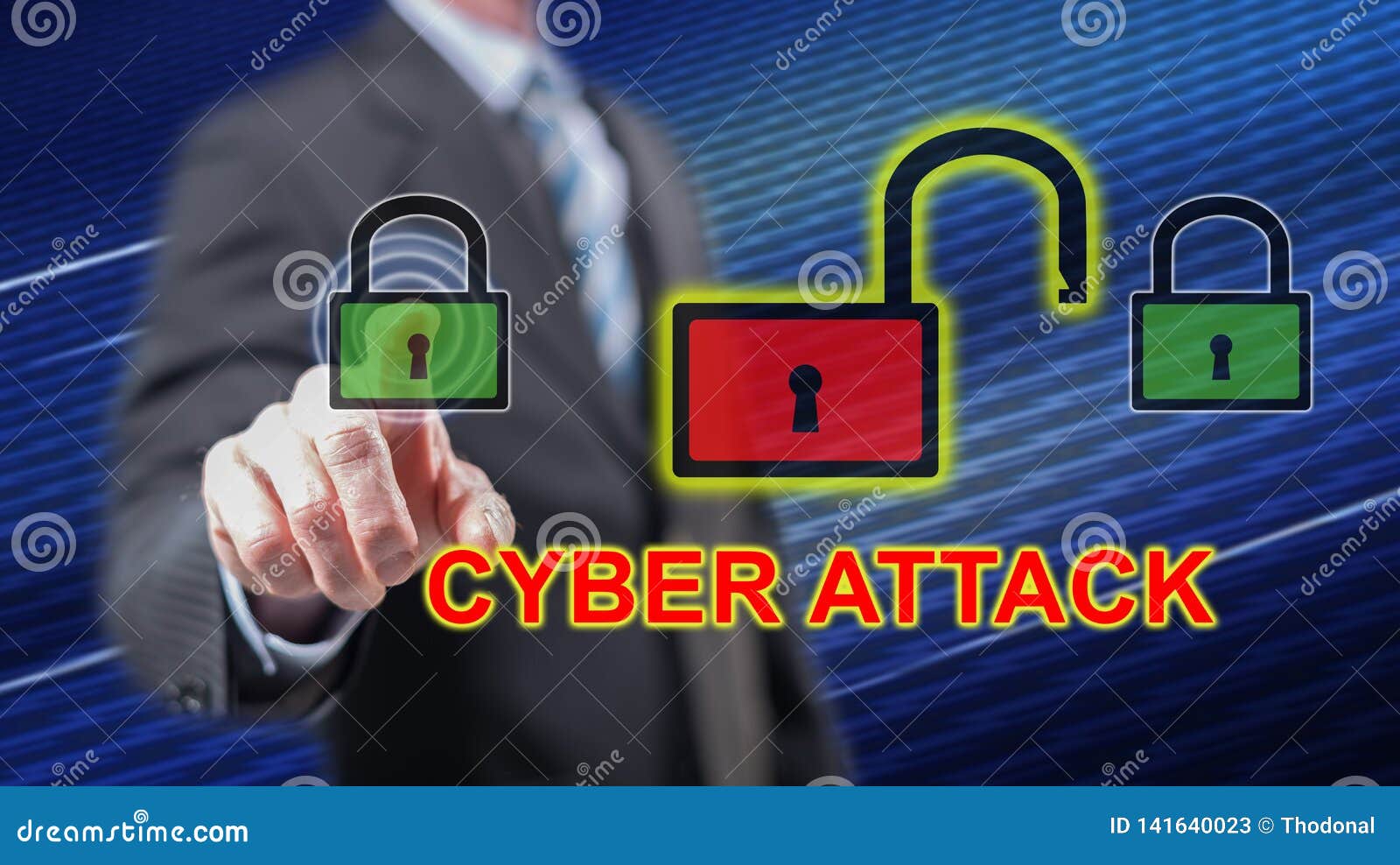 Man Touching a Cyber Attack Concept Stock Image - Image of protect ...